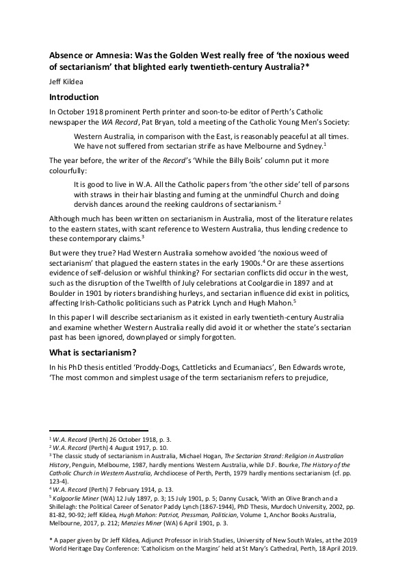 Absence or Amnesia | Jeff Kildea